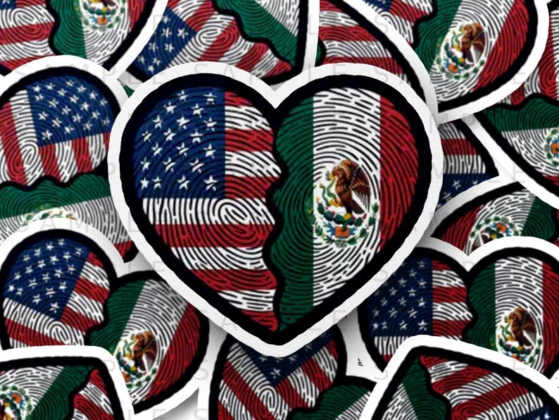 USA Mexico Flag Heart, Fingerprint Art (digital Download) - Etsy