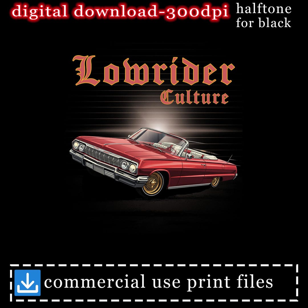 1964 Impala Lowrider Art, Halftone Design for Black Garments (digital ...