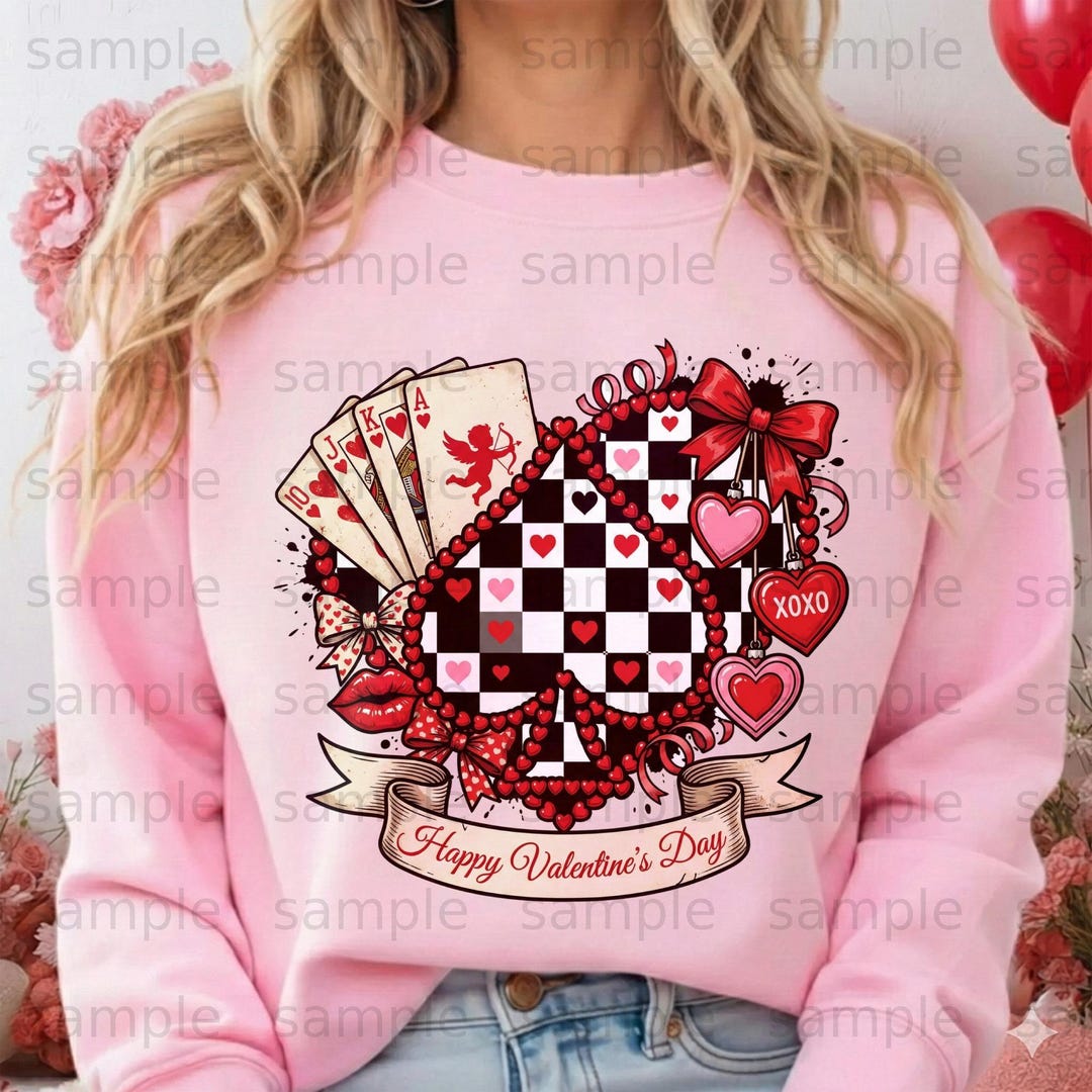 Valentines Cupid Playing Cards Digital Art, Checkered Hearts (PNG ...