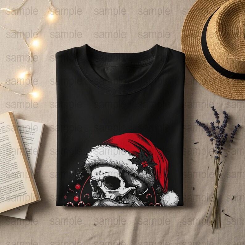 Santa Skull Digital Download, Christmas Halftone Design, Black Print ...