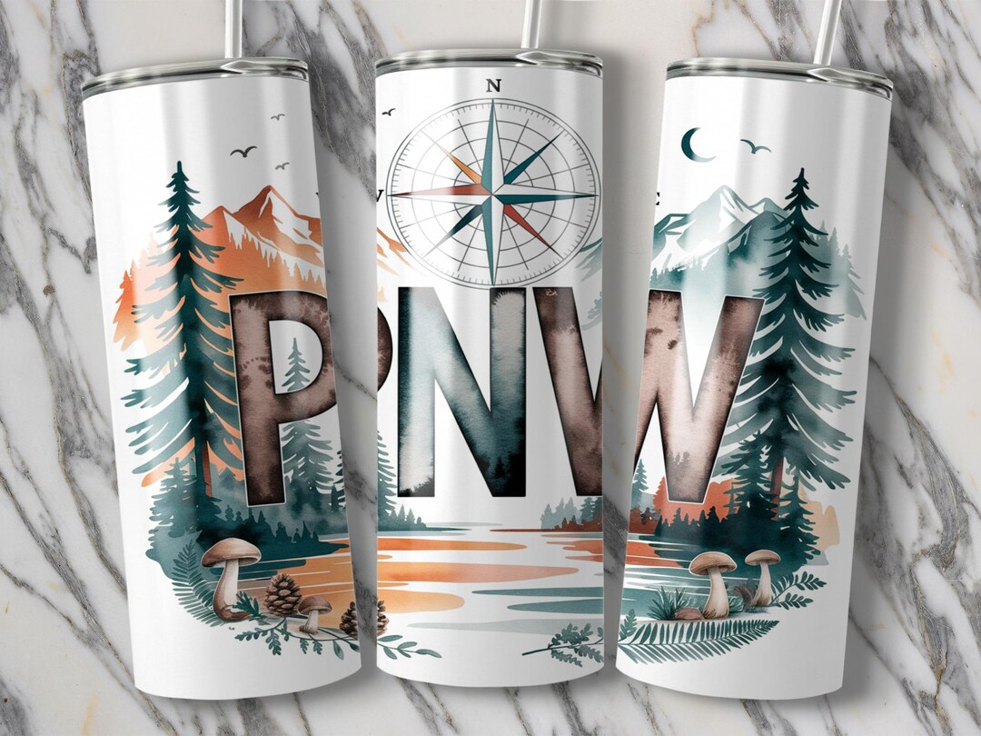 PNW Tumbler Design: Pacific Northwest Mountains, Compass (digital ...