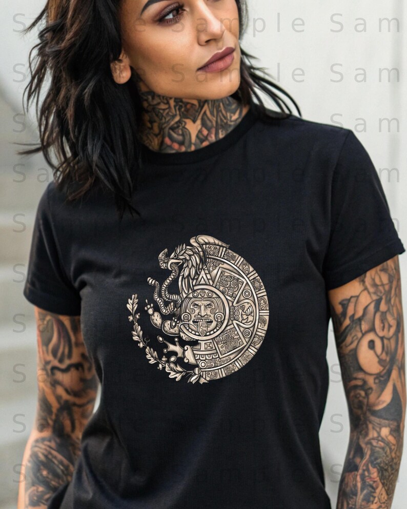 Aztec Calendar Halftone Digital Image, Mexican Eagle Art (digital ...