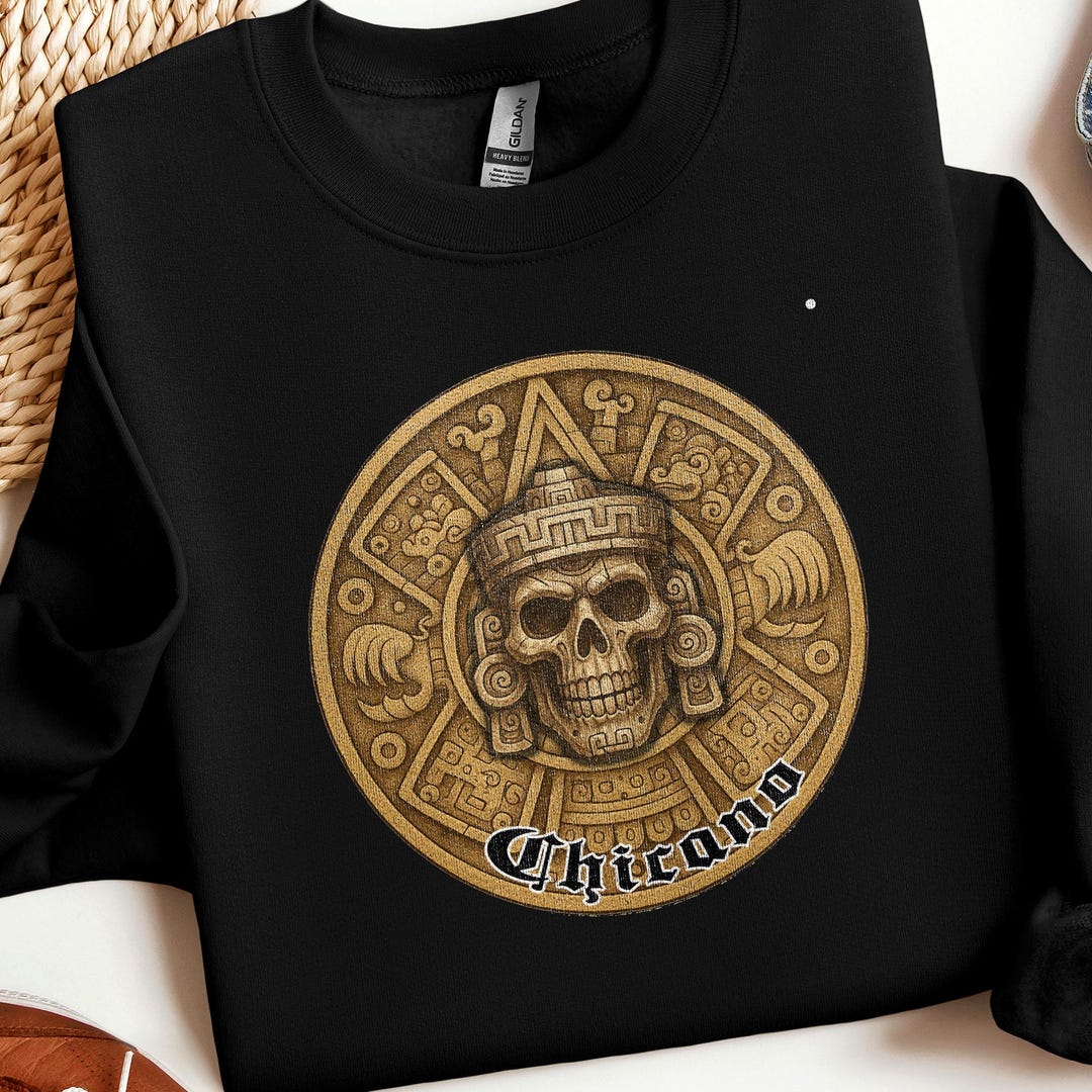 Chicano Aztec Calendar Skull Art, Printable Tattoo Design (PNG File) - Etsy