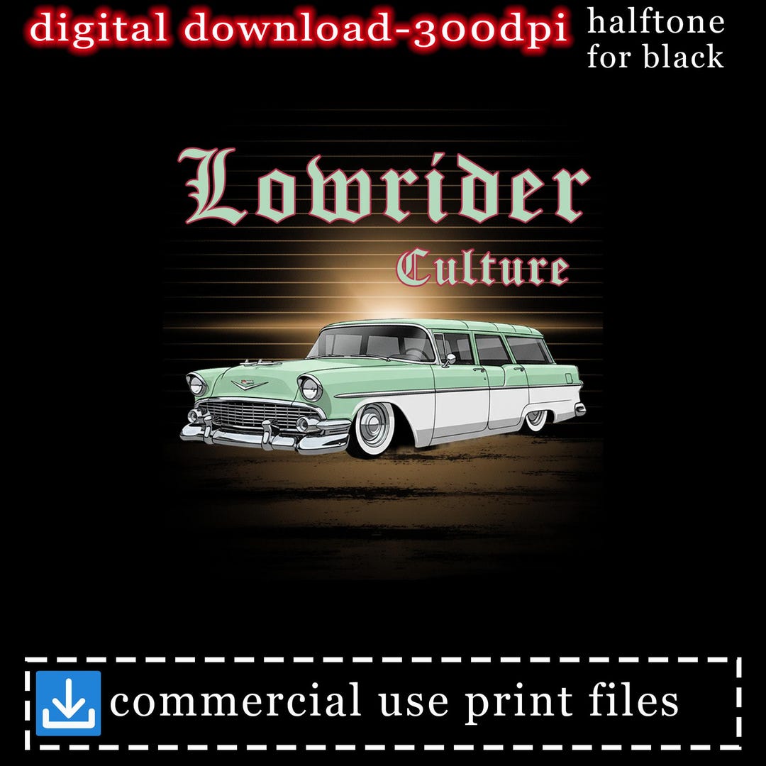 Lowrider Culture Car Digital Design, Classic Car Art for Black Garments ...