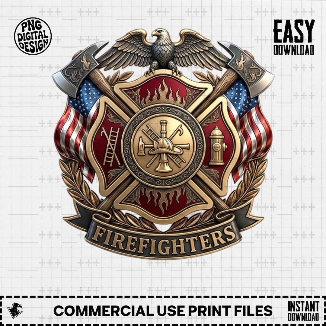 Firefighter Emblem Digital Art, American Flag Axe Design, Bald Eagle ...