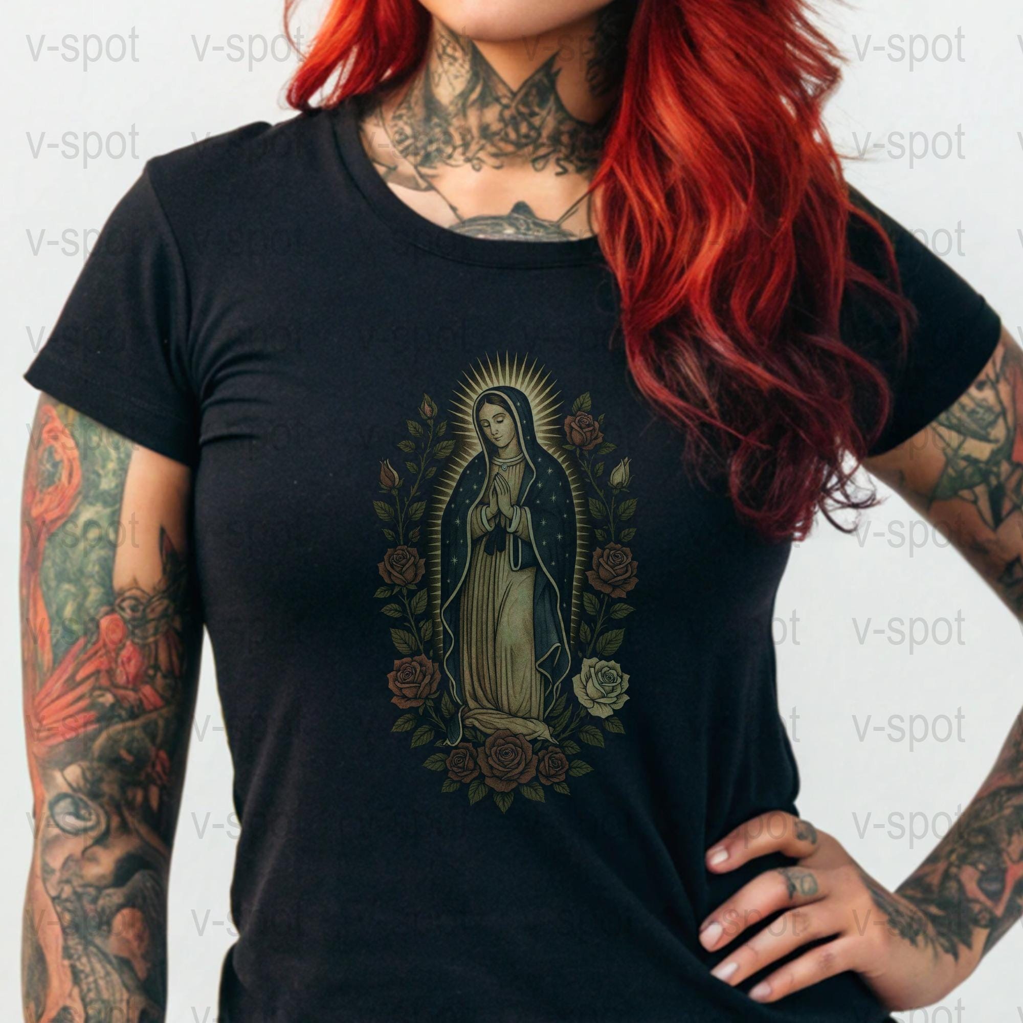 Our Lady of Guadalupe Halftone Floral Design, Digital Download - Etsy