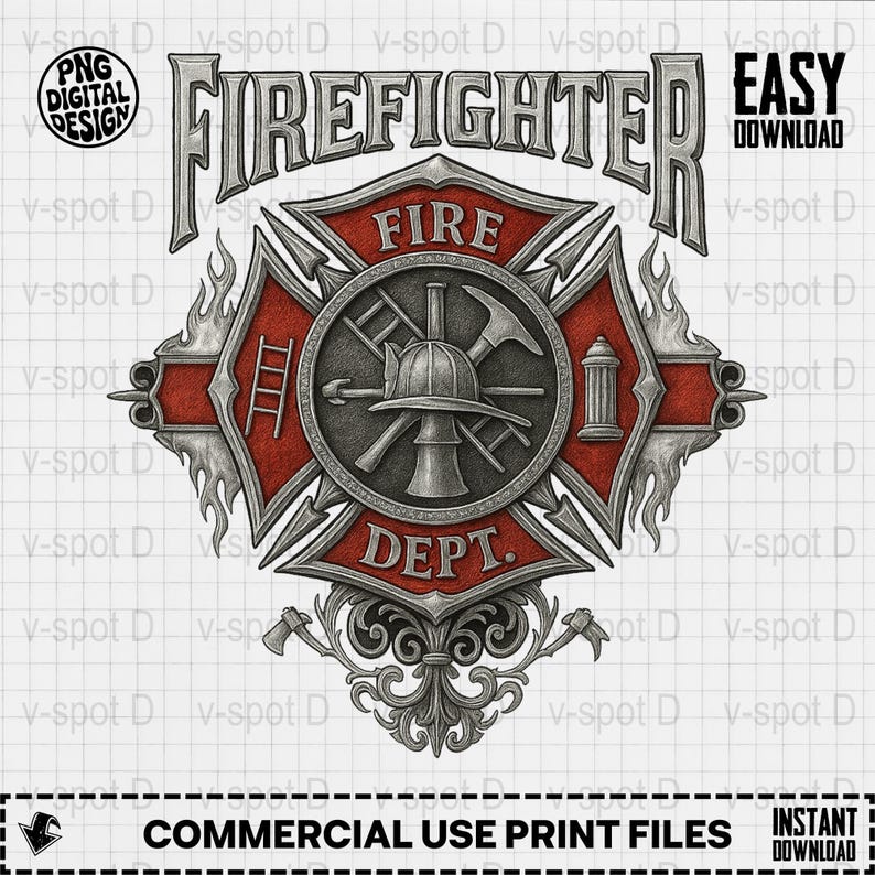 Firefighter Maltese Cross Emblem: Fire Department Clipart (digital ...
