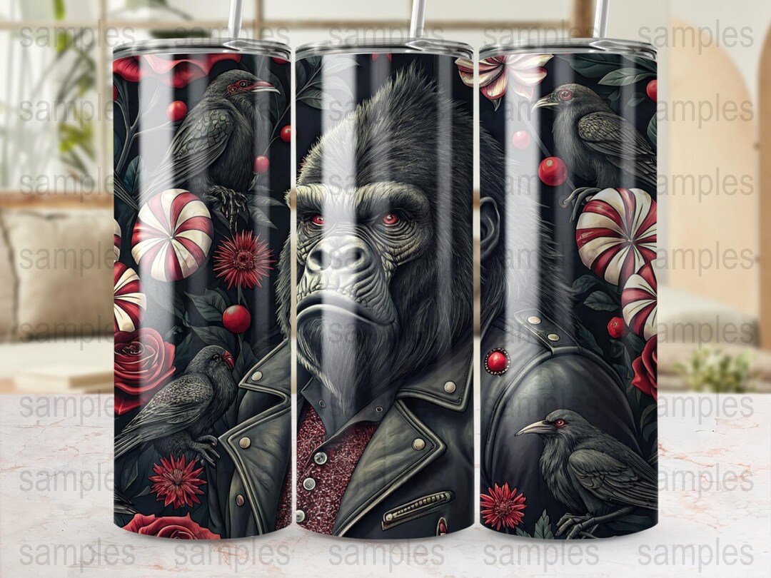 Biker Gorilla Tumbler Wrap, Gothic Roses Crow, Seamless Design - Etsy