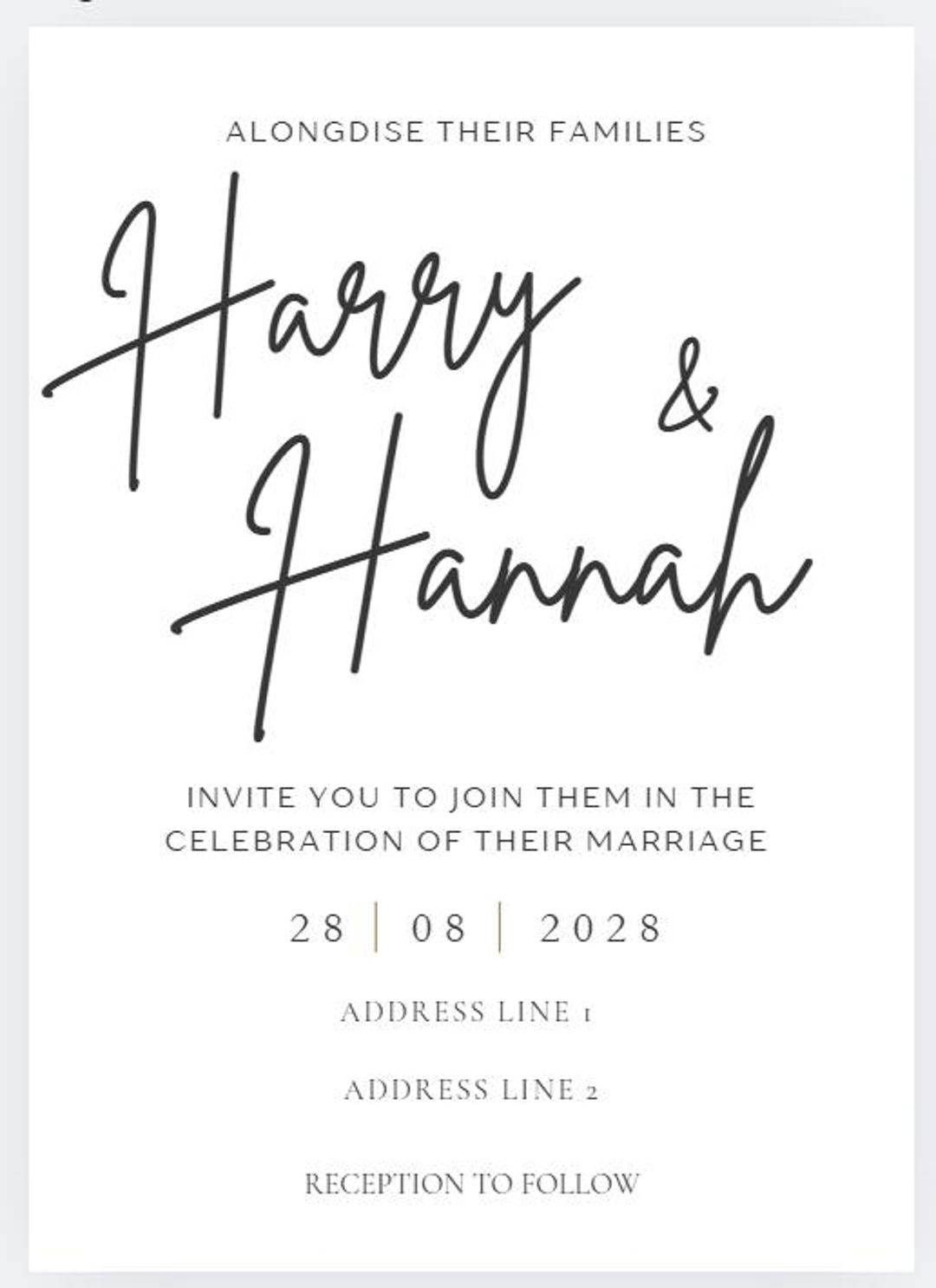 Minimalist Script Wedding Invitation Template | Editable Digital ...