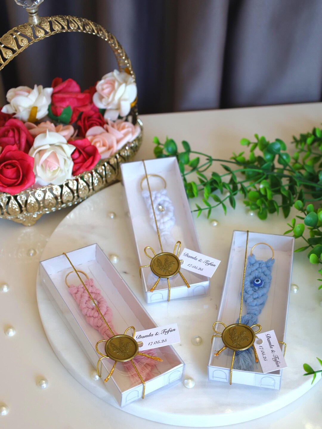 Wedding Macrame Key Chain, Boho Custom Name - Bridal Shower Gift, Guest Favors Name Tag ...