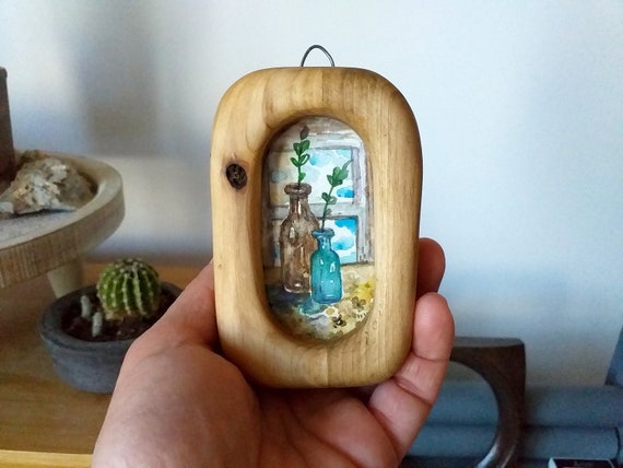 Original Watercolor Drawing With Hand Carved Frame Miniature | Etsy