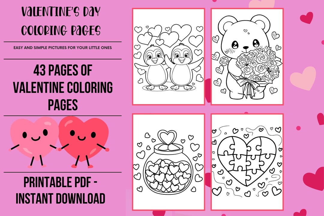 Valentine Coloring Pages for Kids – 43 Page Printable Valentine’s Day ...
