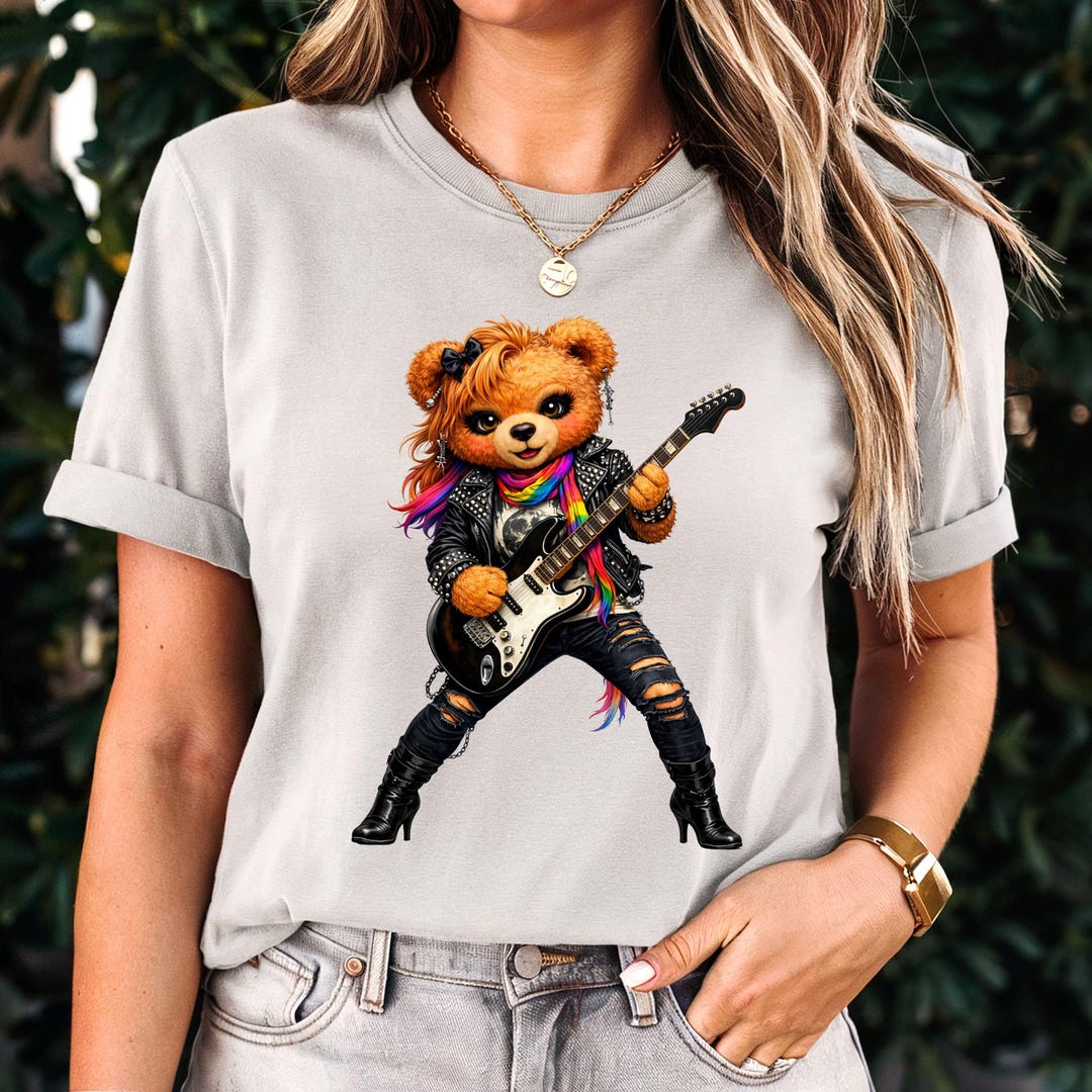 Rock N Roll Teddy Bear Guitarist PNG, Edgy Art Print (digital Download ...