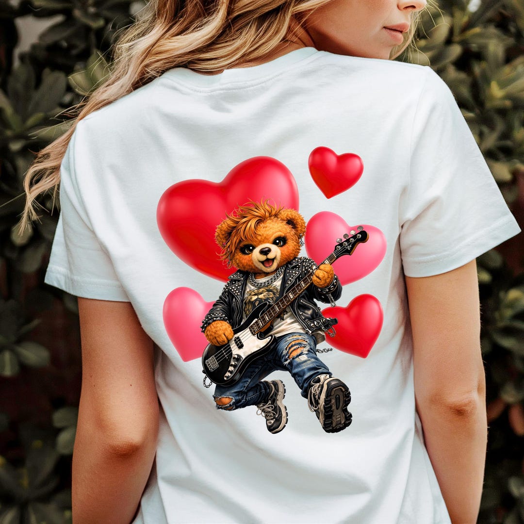 Heart Rock Teddy Bear PNG, Biker Bass Guitar Design (digital Download ...