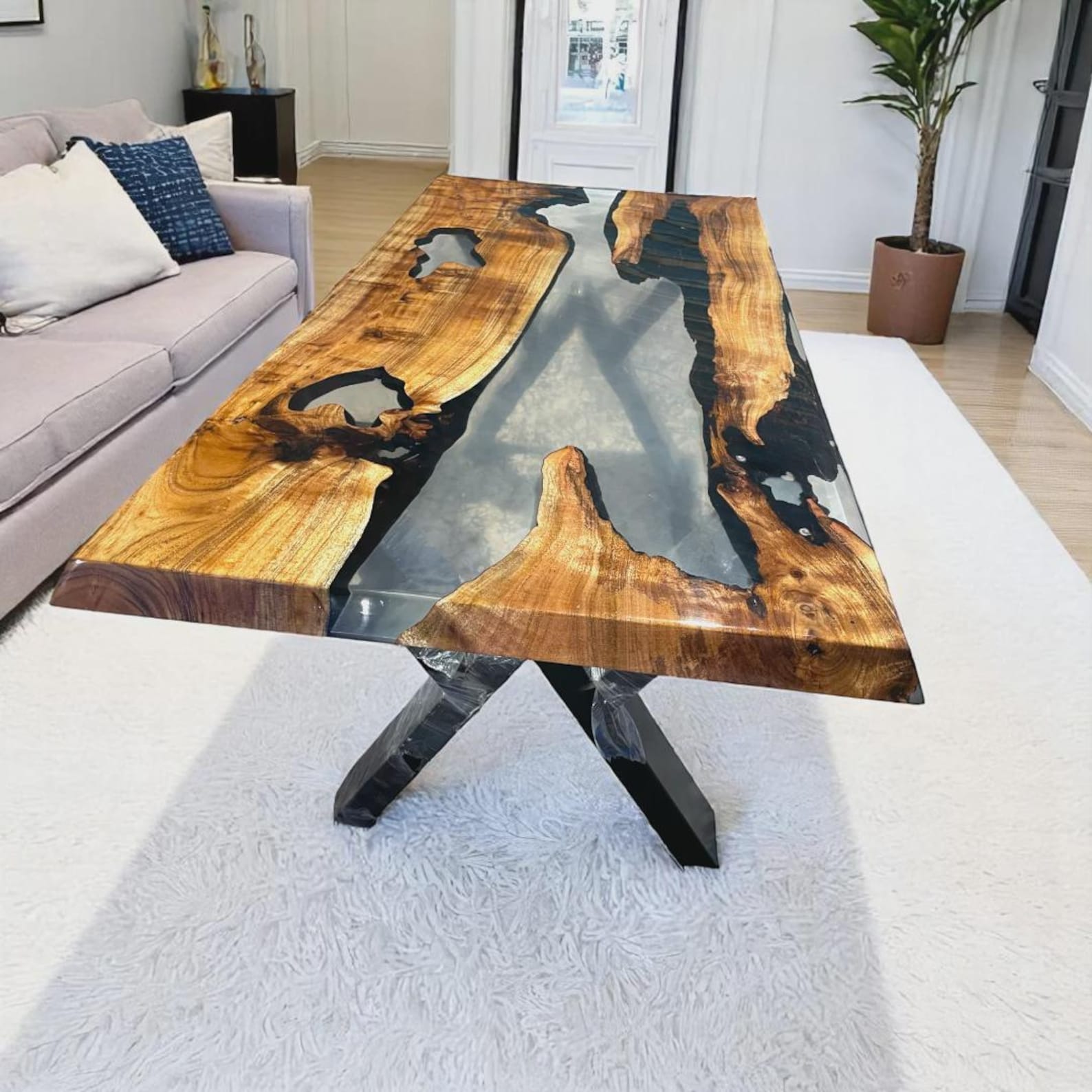 Custom Epoxy Resin Table | Live Edge Kitchen Slab | Handmade Wood River ...