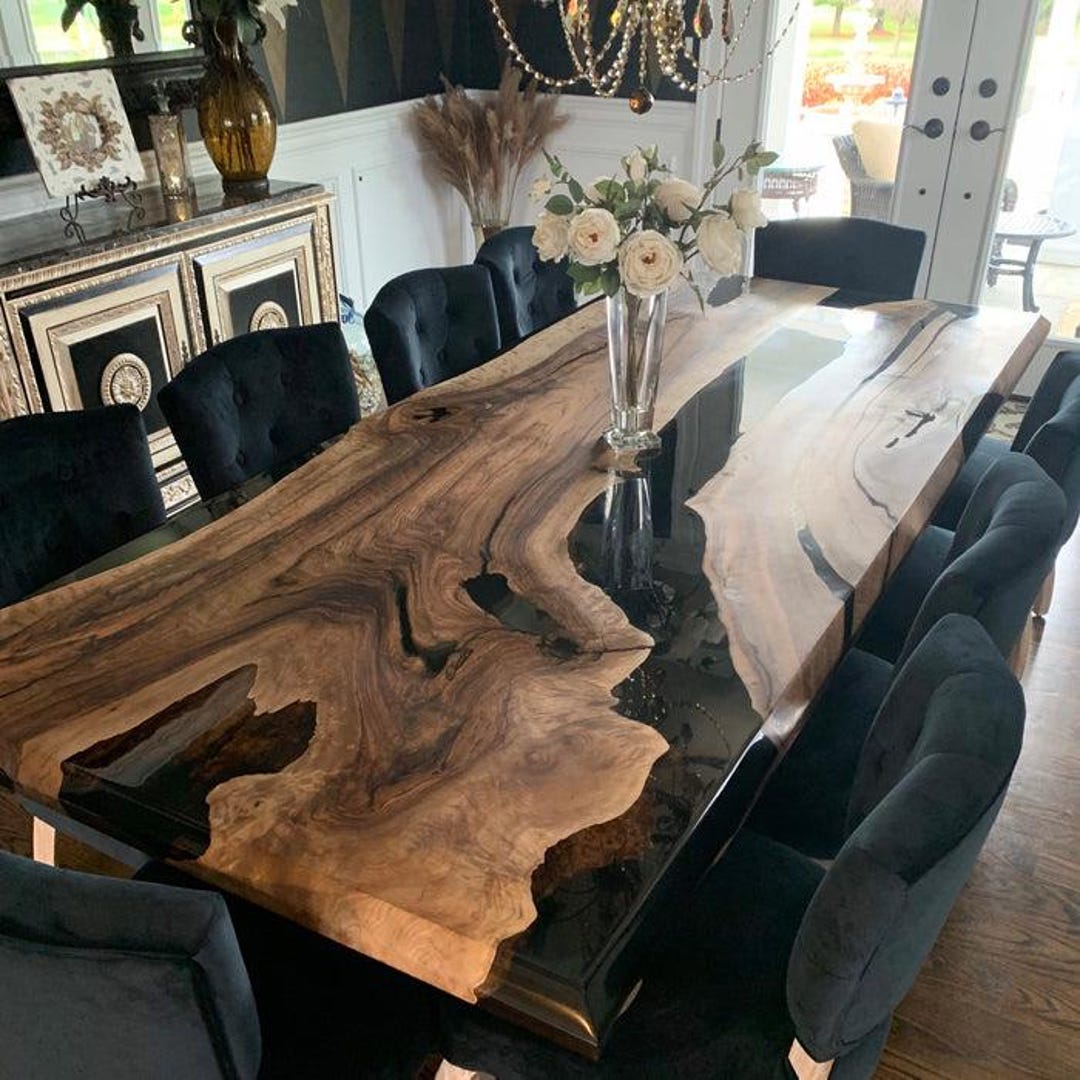 Handcrafted Live Edge Epoxy Resin Dining Table: Solid Wood Inlay - Etsy