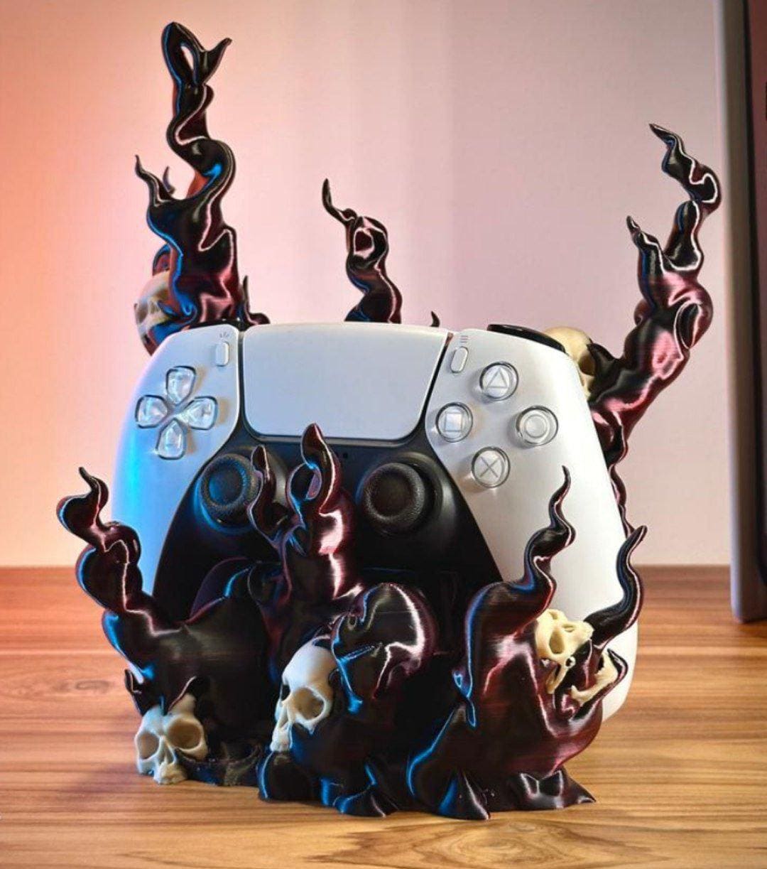 PS5 Controller Stand 3D Print STL File – Dark Flame & Skull Design ...