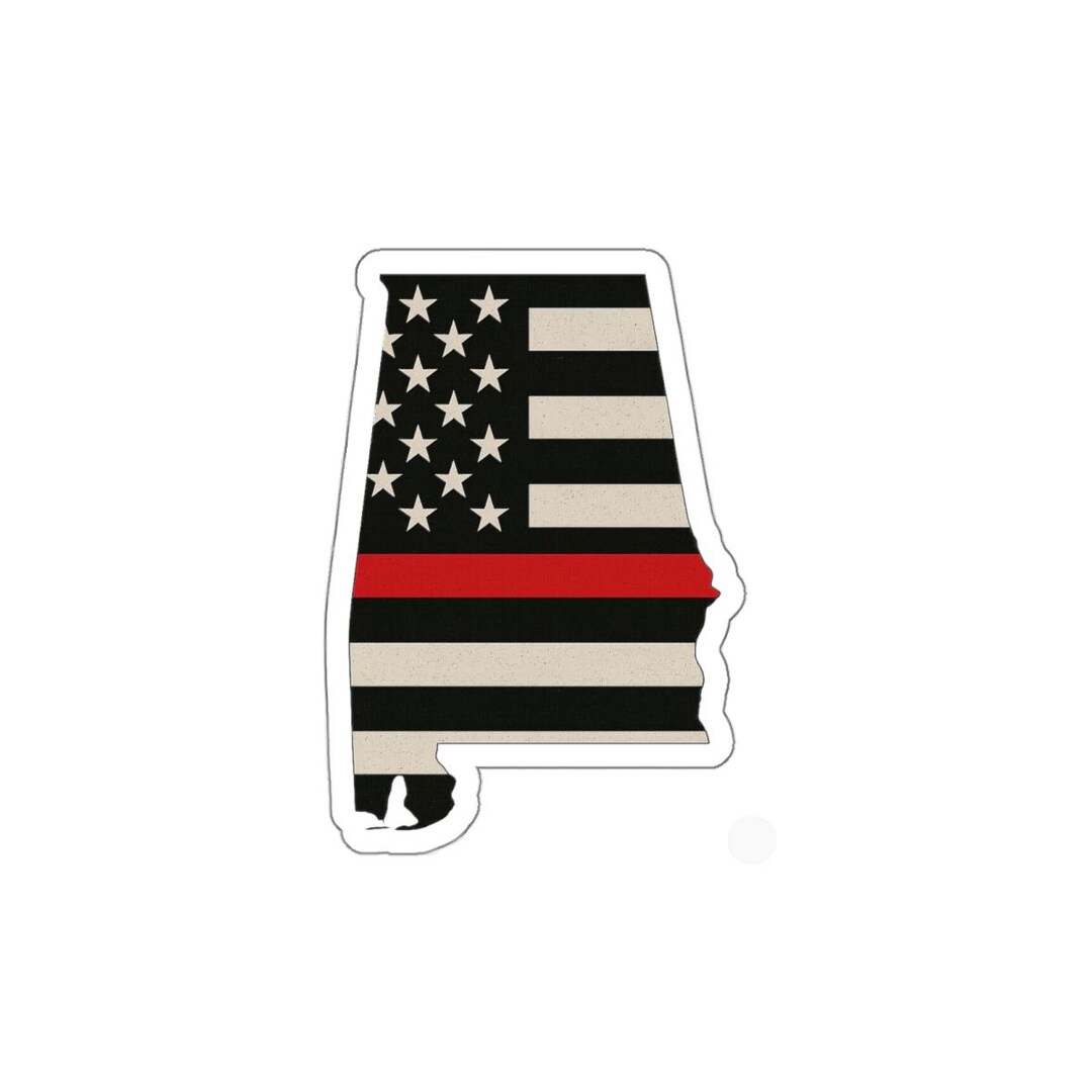 Alabama Thin Red Line Flag Die Cut Sticker | State Shape Firefighter ...