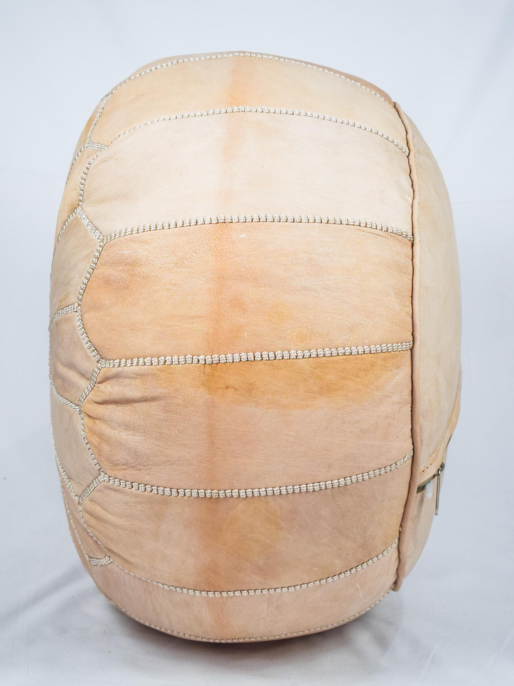 Cream Moroccan Leather Pouf Handmade Round Ottoman Footstool ...