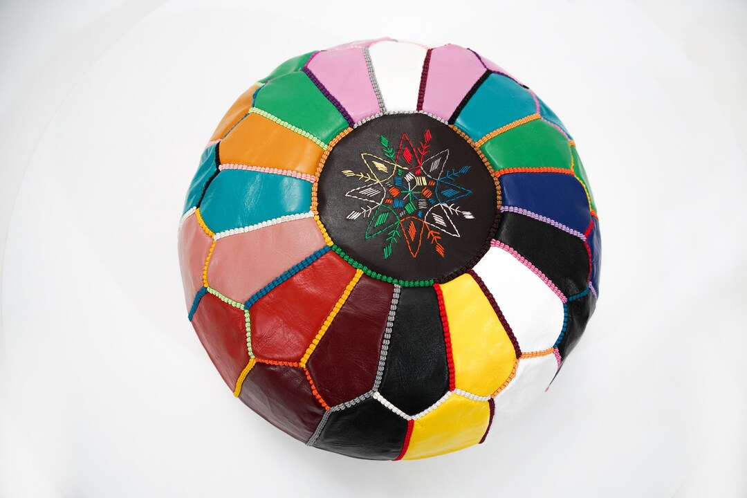 Handmade Moroccan Pouf – Multicolor Leather Ottoman | Boho Footstool ...