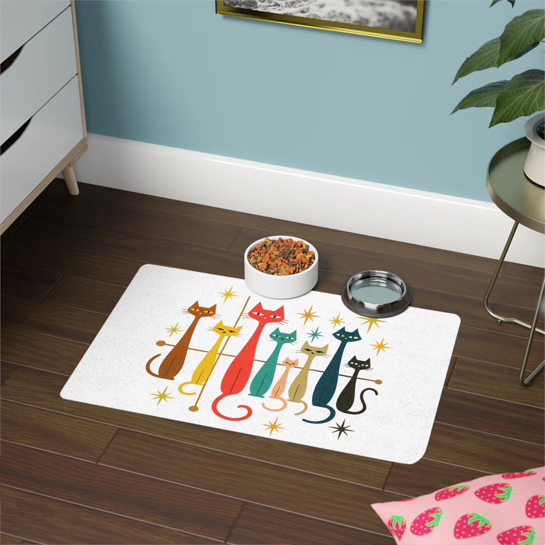 Retro Mid Century Cats Pet Food Mat | 12x18 Cat Feeding Placemat - Etsy