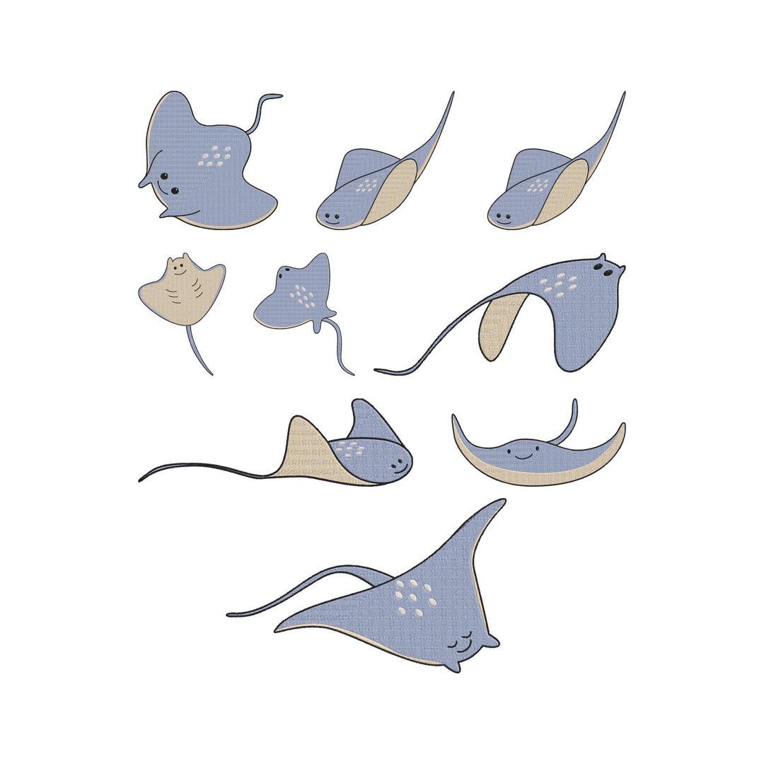 Manta Ray Stingray Embroidery Design, Smiling Cartoon Manta Ray Ocean ...