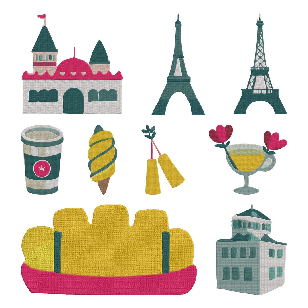 Travel Paris Element Embroidery Design, Travel Paris Machine Embroidery ...