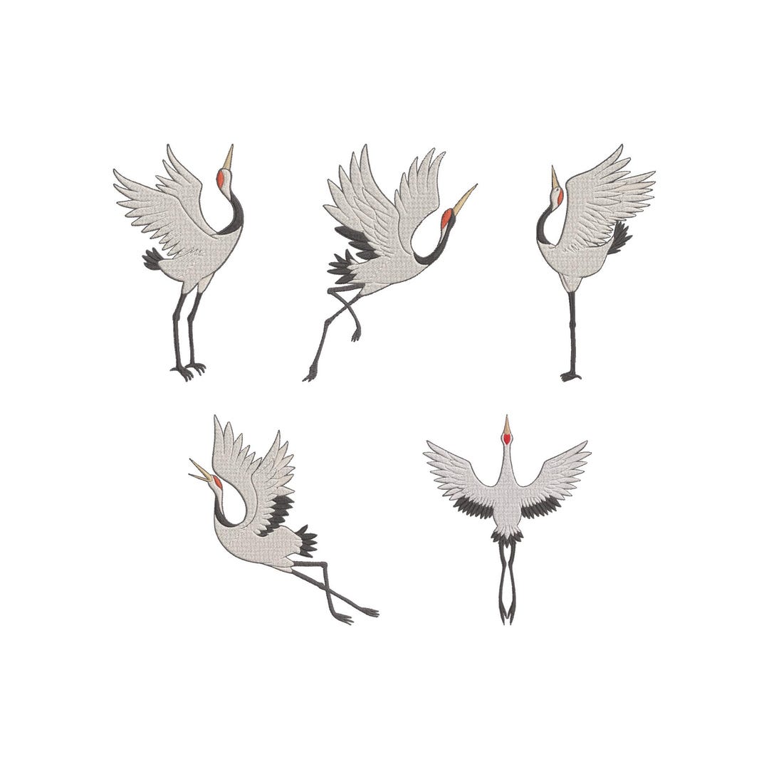 Japanese Crane Embroidery Design, Flying Crane Bird Machine Embroidery ...