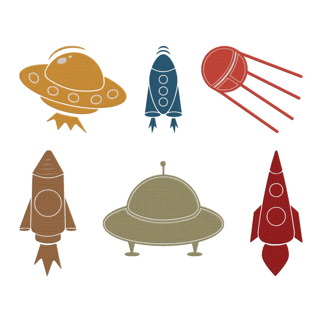 Space Rocket Embroidery Design, Spaceship Retro Space Machine ...
