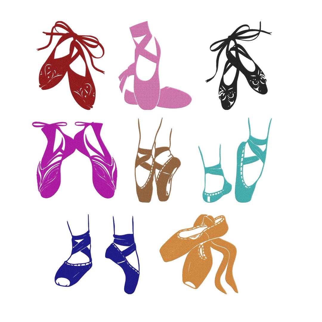 Ballet Shoes Embroidery Design, Pointe Shoes Machine Embroidery File, 8 ...