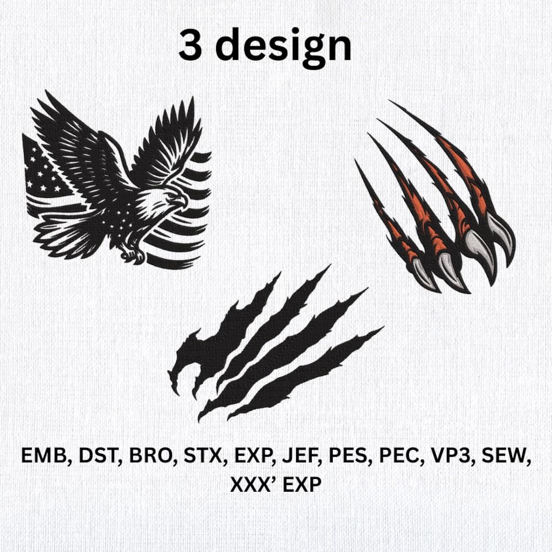 Eagle & Claw Marks Embroidery Design Bundle | American Flag Eagle ...