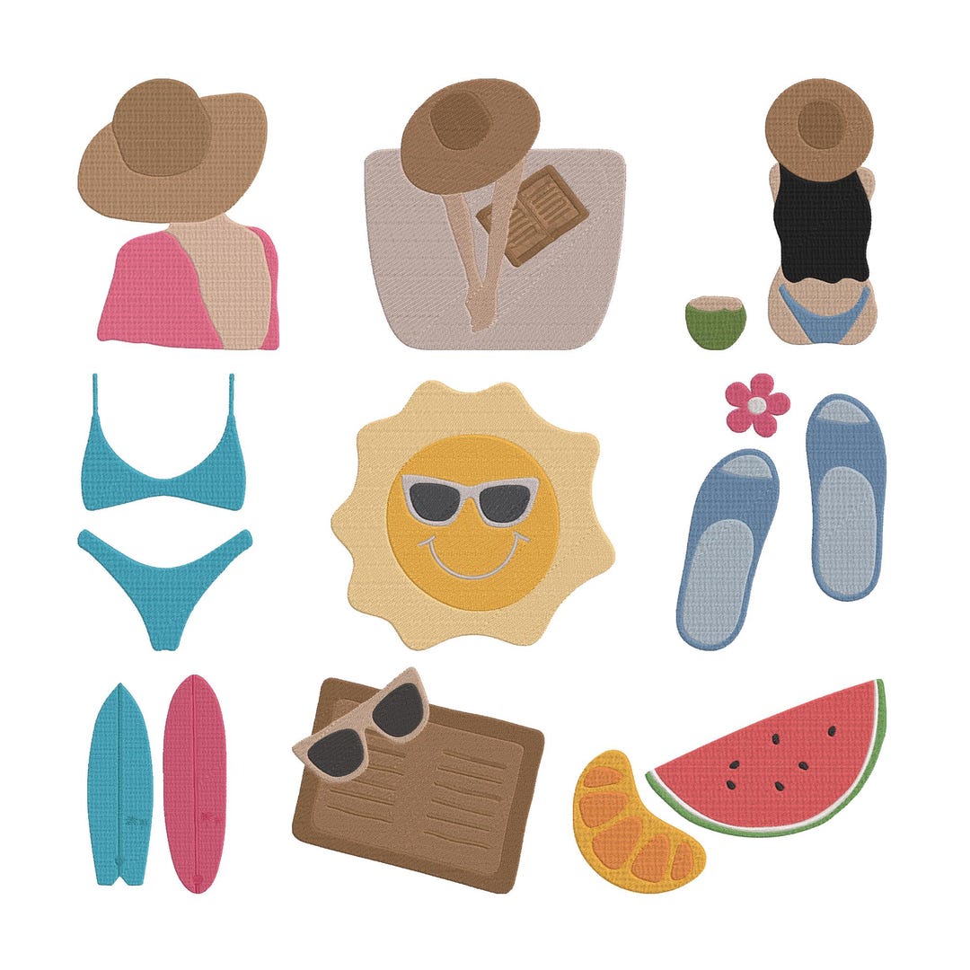 Tropical Summer Beach Embroidery Design Bundle, Bikini Vacation Machine ...