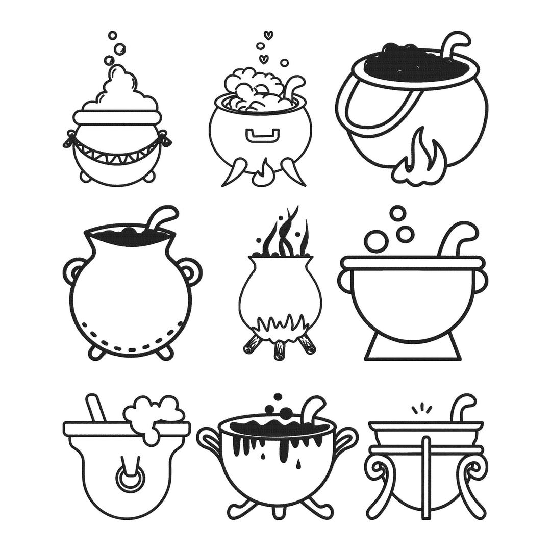 Witch Cauldron Clipart Halloween Design, Magic Cauldron Line Art Doodle ...