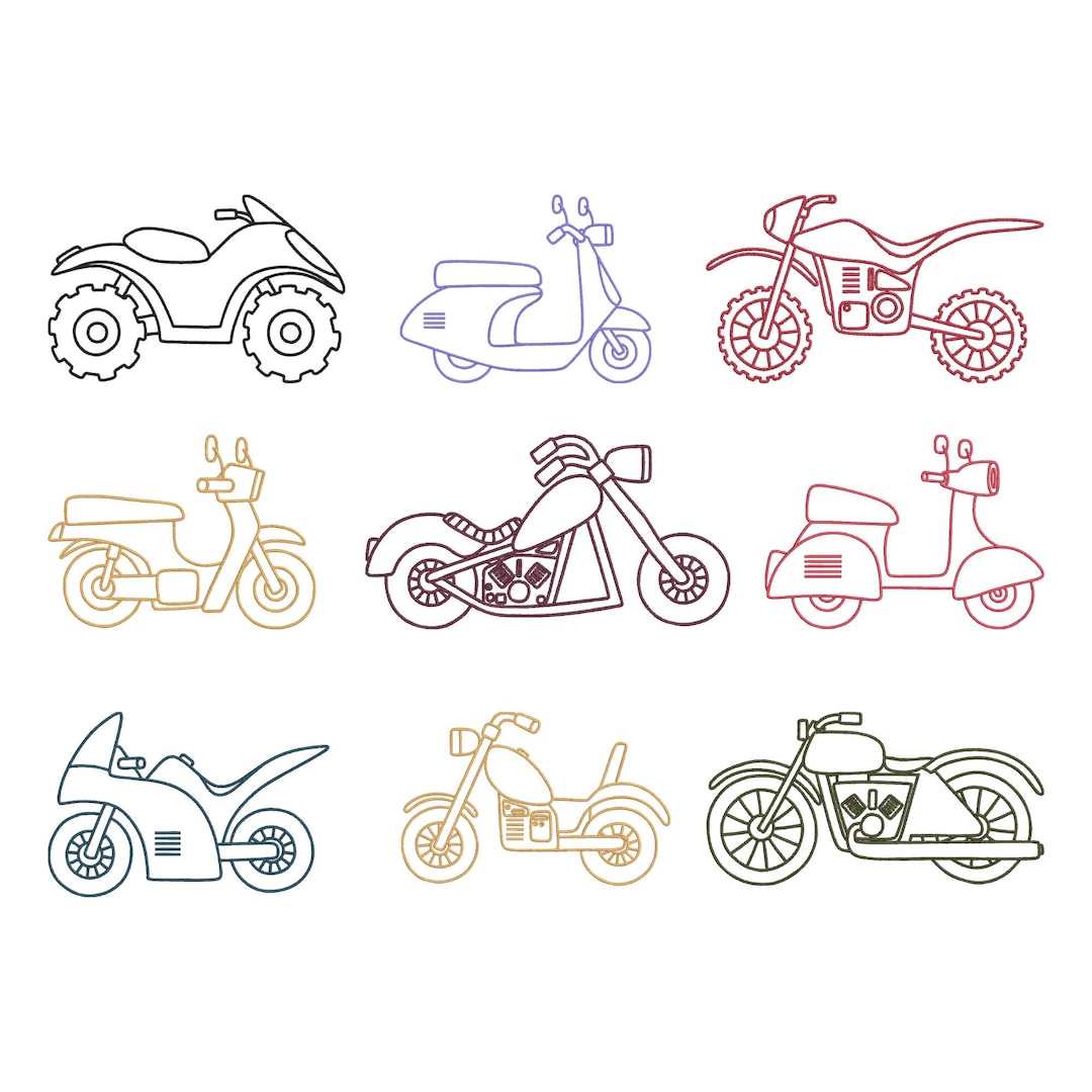 Vintage Motorbike Scooter Line Art Embroidery Design, Classic ...