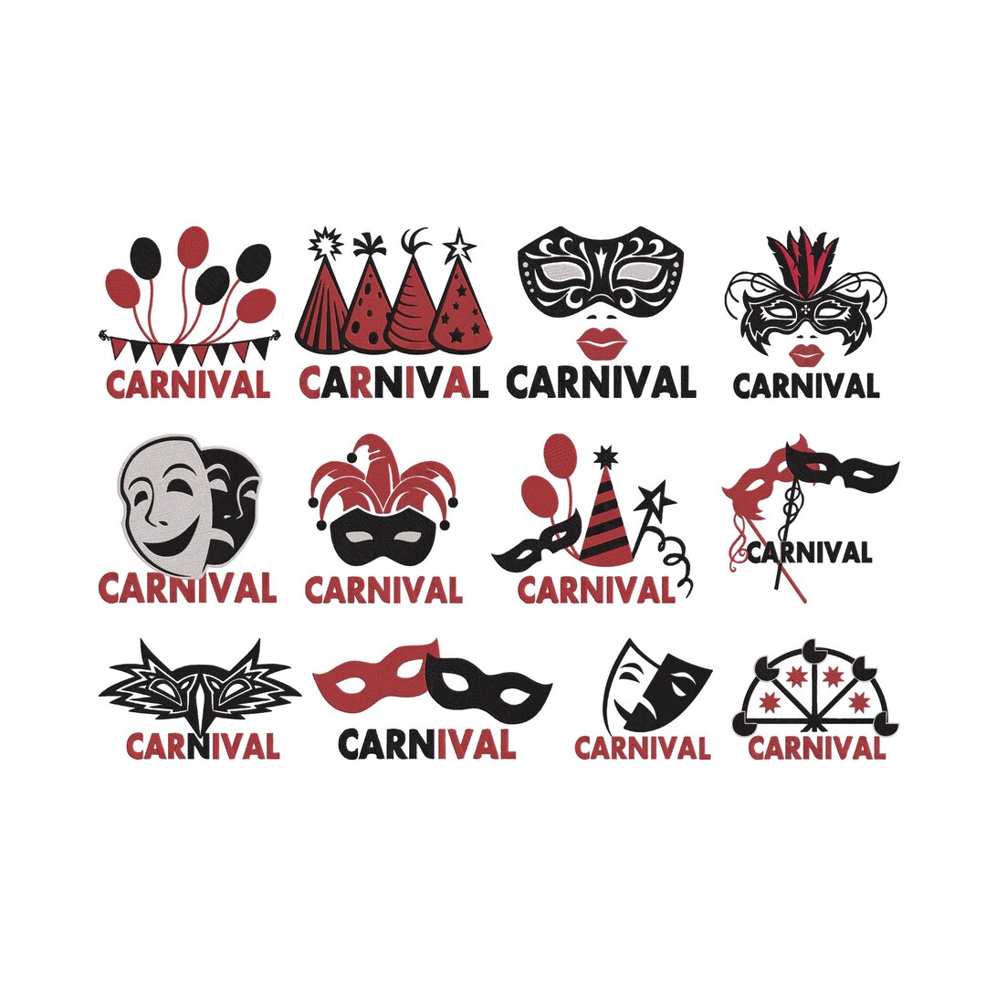 Carnival Mask Party Logo Embroidery Design, Festival Party Logo Stitch ...