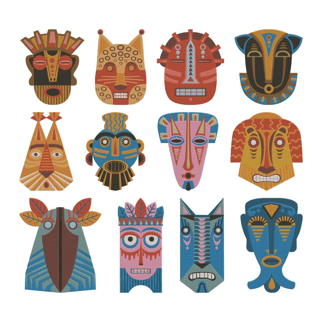 Tribal Mask African Embroidery Design, African Ethnic Face Mask Tribal ...