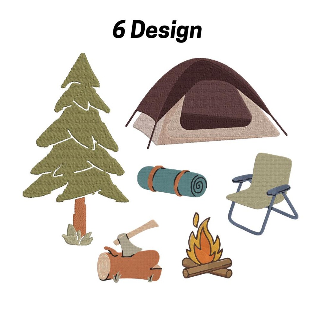 Camping Embroidery Design Bundle – 6 Outdoor Machine Embroidery Files ...