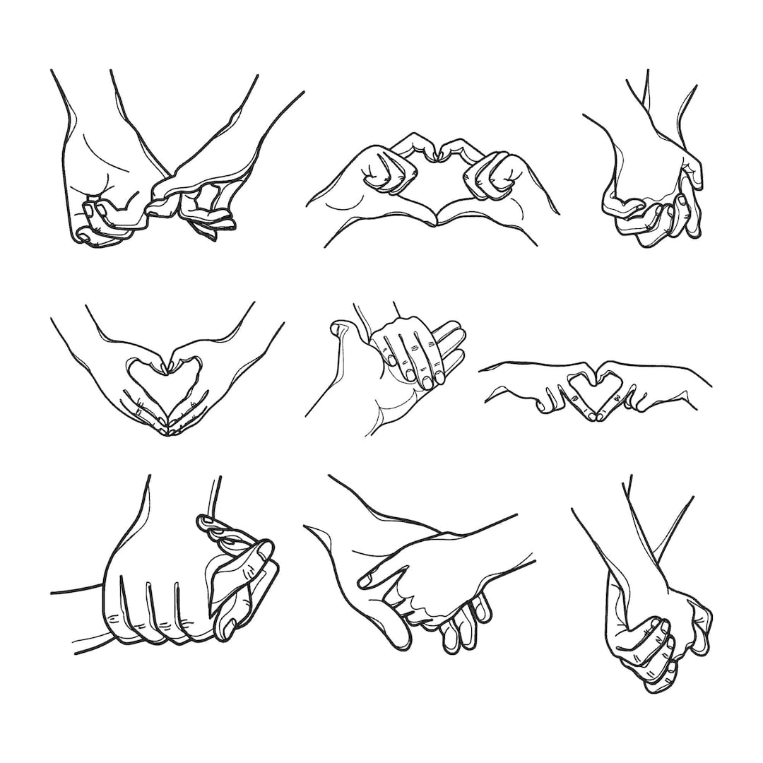 Hand Holding Line Art Design, Minimalist Couple Hand Heart Romantic ...