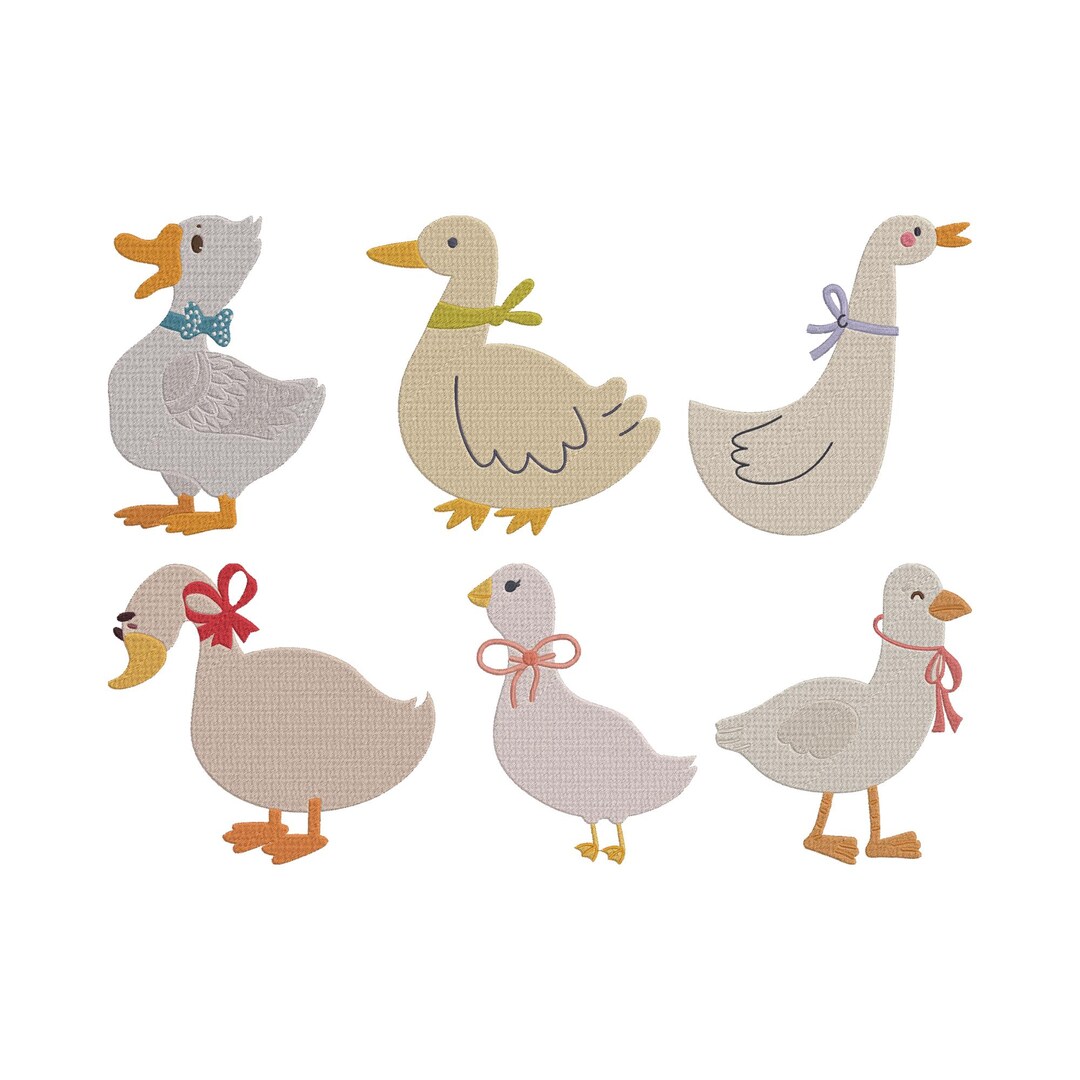 Duck Embroidery Design, Duck Machine Embroidery File, 6 Design, 5 Size ...