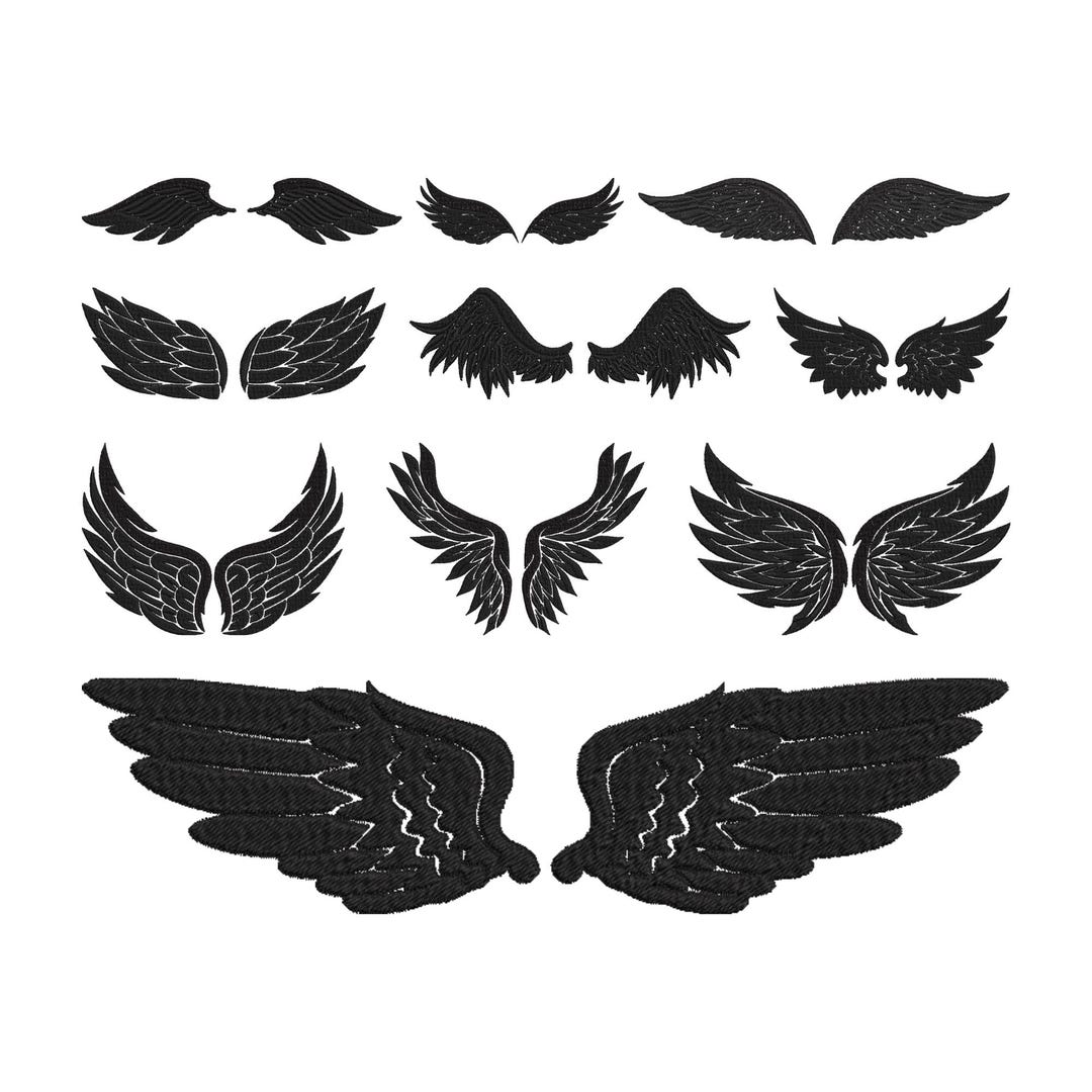 Black Angel Wings Embroidery Design, Dark Gothic Wing Angle Machine ...