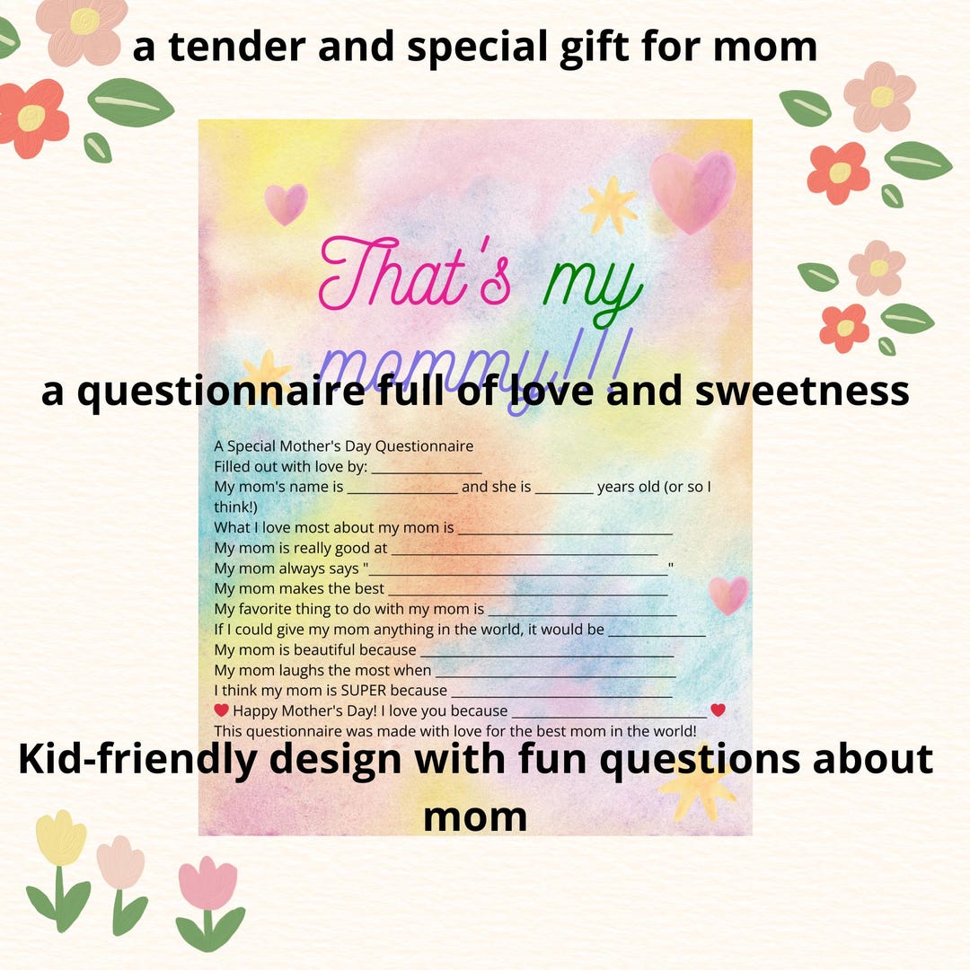 All About My Mom Printable - Mother's Day Questionnaire - Instant PDF ...