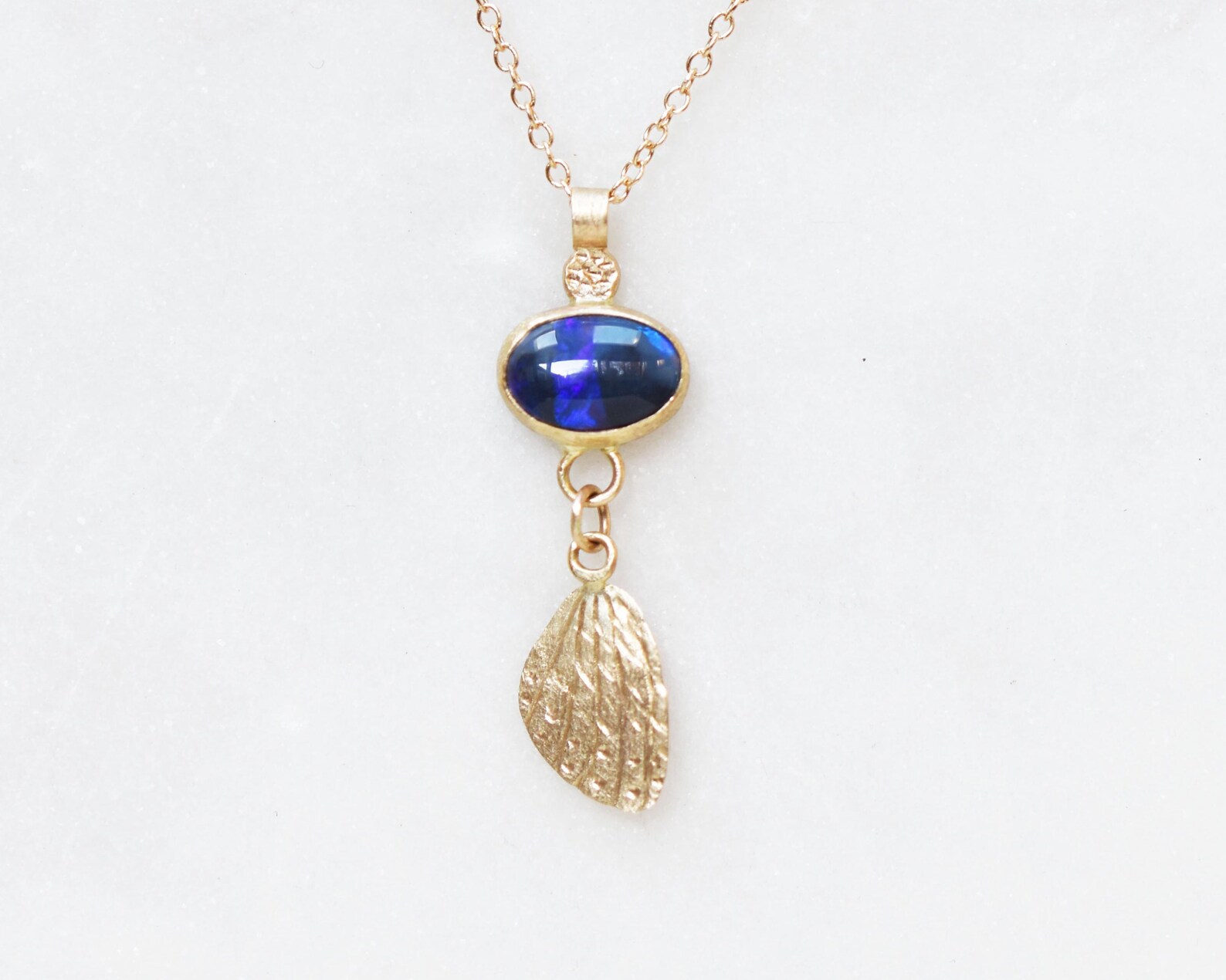 Lightning Ridge Opal Blue Butterfly Necklace, 14k Gold Opal Necklace ...