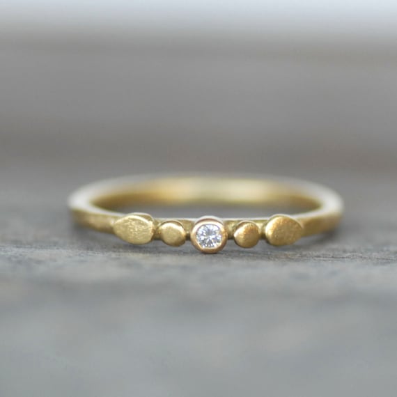 Tiny Petals Diamond SOLID Gold Engagement Ring Thin Diamond - Etsy