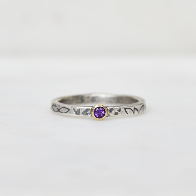 Tiny Birthstone Stacking Ring Solid 18k Gold and Silver Stack - Etsy