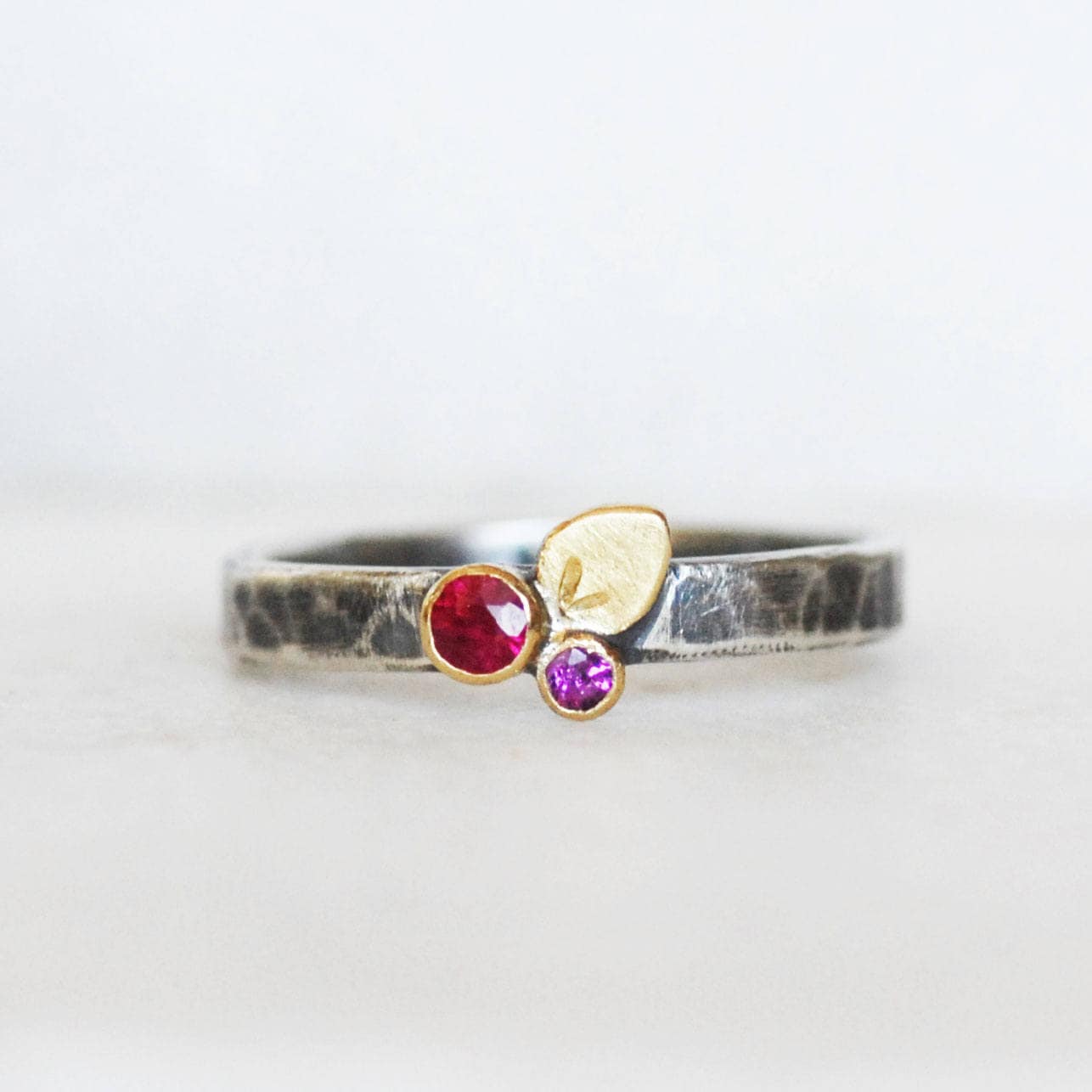 Ruby and Garnet Bloom Ring SOLID 18k Gold and Sterling - Etsy UK