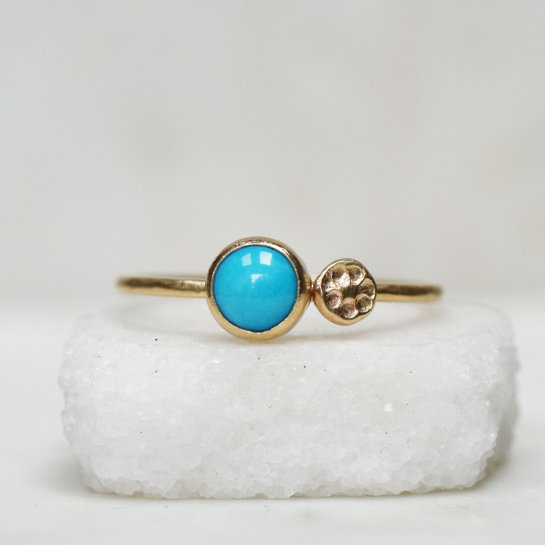 Turquoise Wildflower Ring, Solid 14k Gold Turquoise Ring, Skinny Gold ...