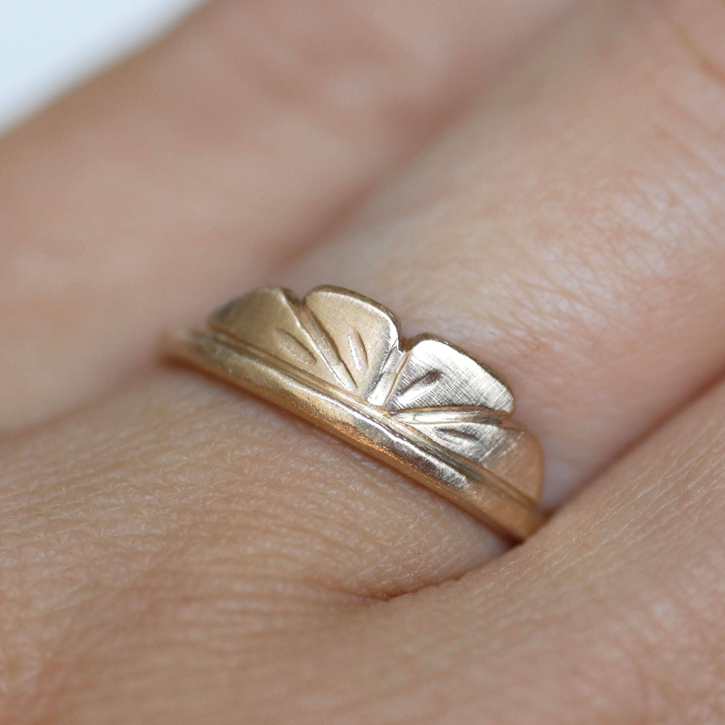 14k Gold Flower Ring Stack, Handmade Botanical Floral Rings, Set of 3 ...