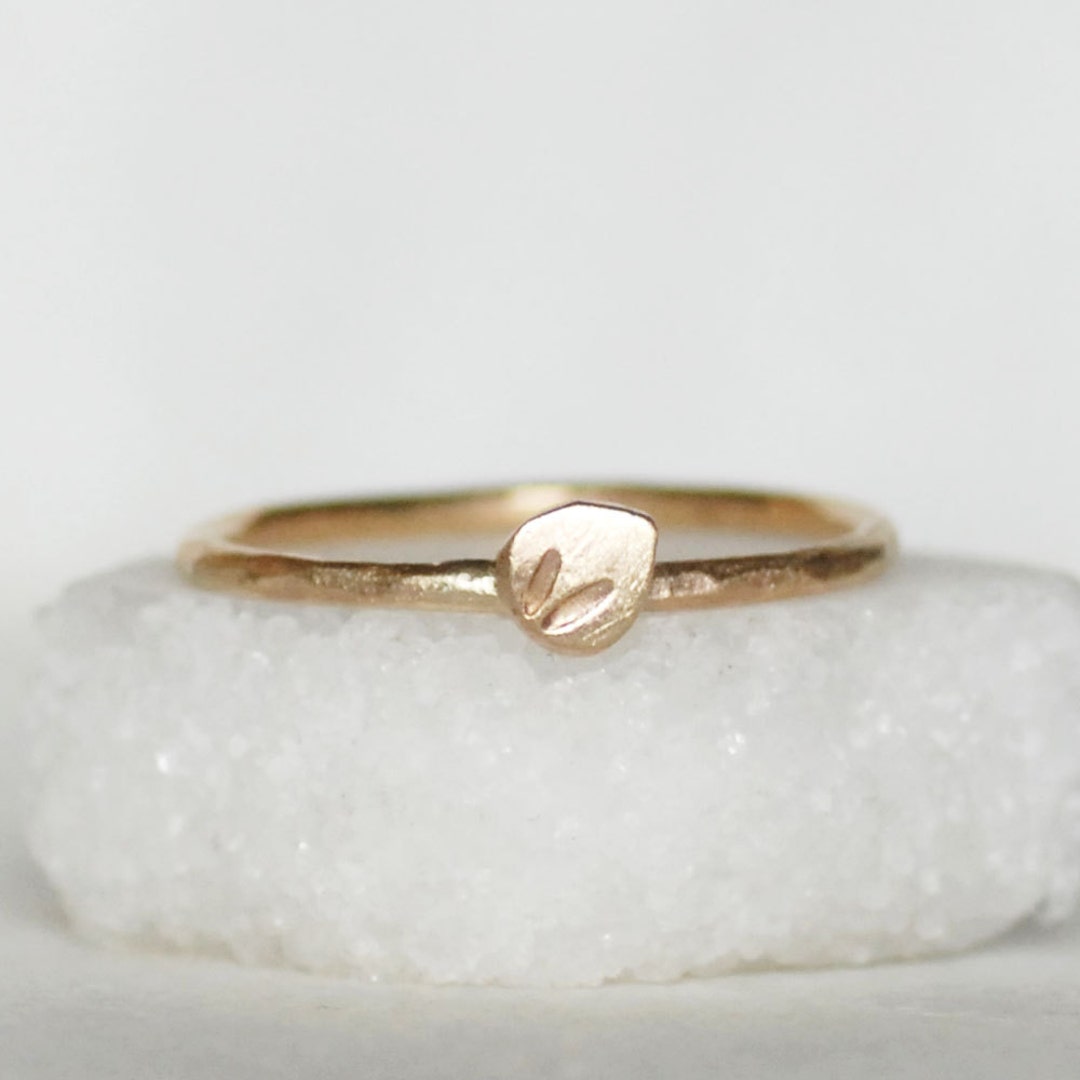 Solid Gold Petal Ring, Choose 1.3mm OR 1.6mm Band, Skinny Gold Stacking ...