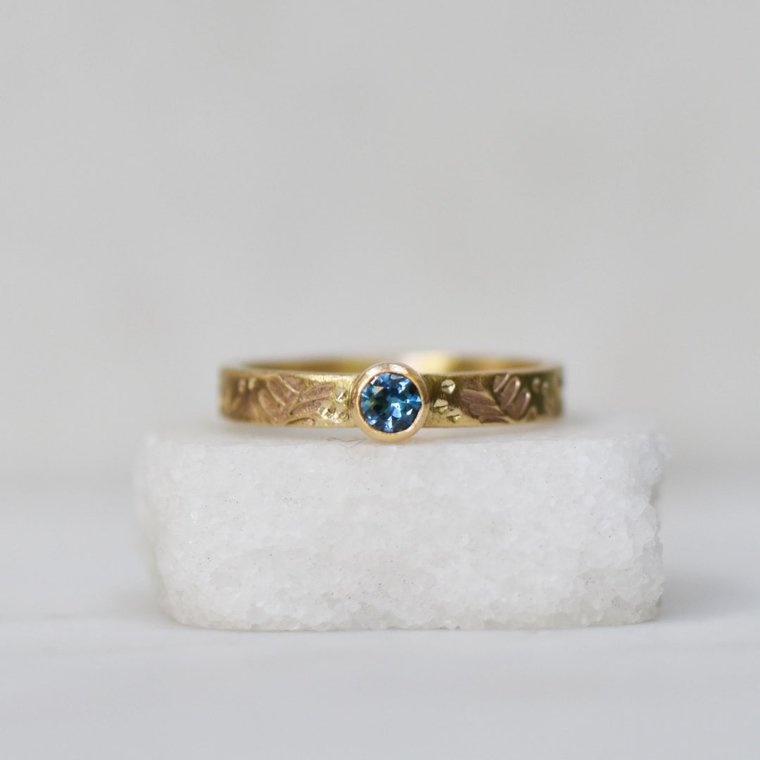 Montana Sapphire Wedding Ring, Handmade Fern Patterned Ring, Solid 14k ...
