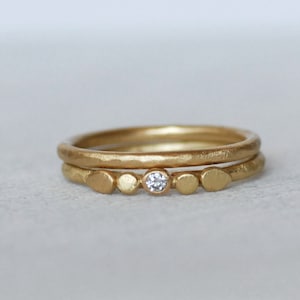 Tiny Petals Diamond Gold Ring Set of 2, Solid Gold Wedding Ring Set ...